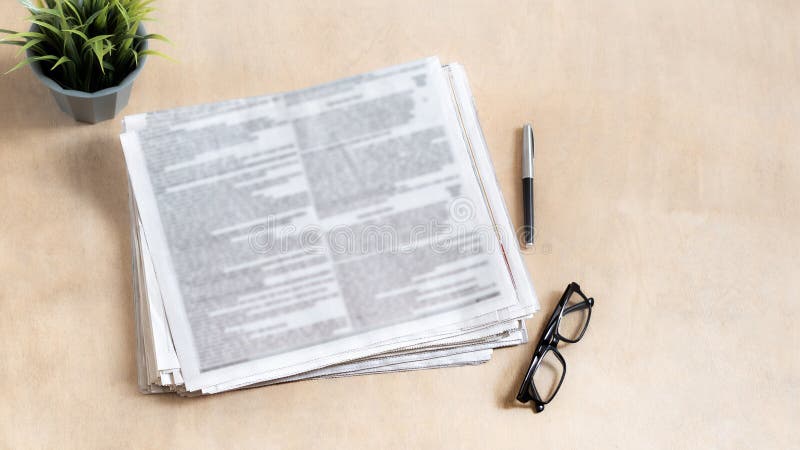 Blurred Newspaper on Wood Table Stock Photo - Image of media, news ...