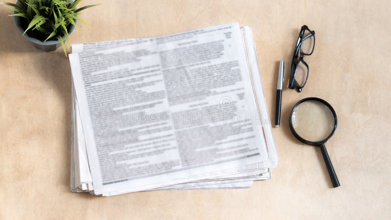 Blurred Newspaper on Wood Table Stock Image - Image of pile, economy ...