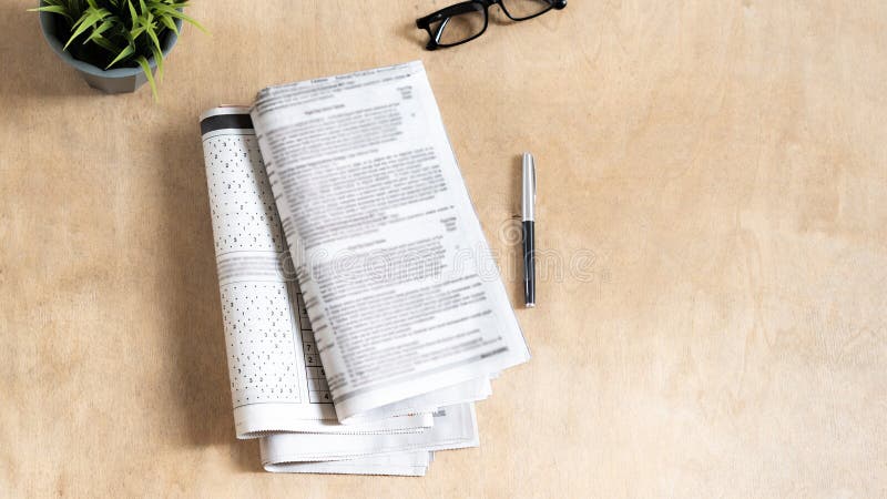 Blurred Newspaper on Wood Table Stock Image - Image of glasses, morning ...