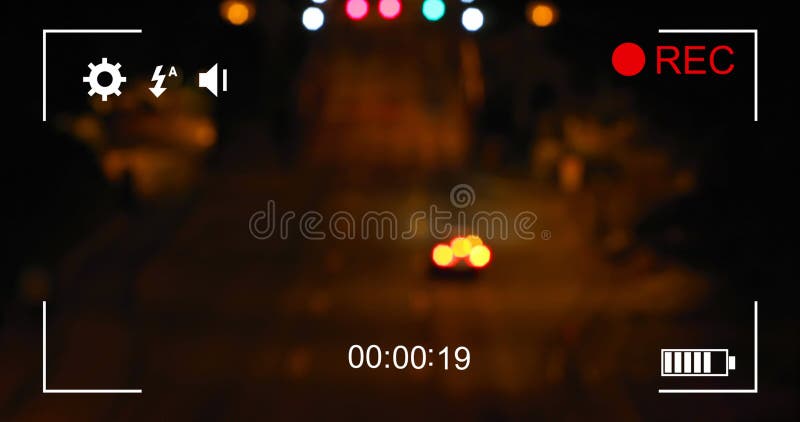 Blurred Night Cityscape on a Camera Screen in 4k Record Mode with Icons ...