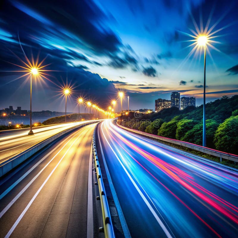 Acceleration Speed Motion on Night Road Stock Illustration ...