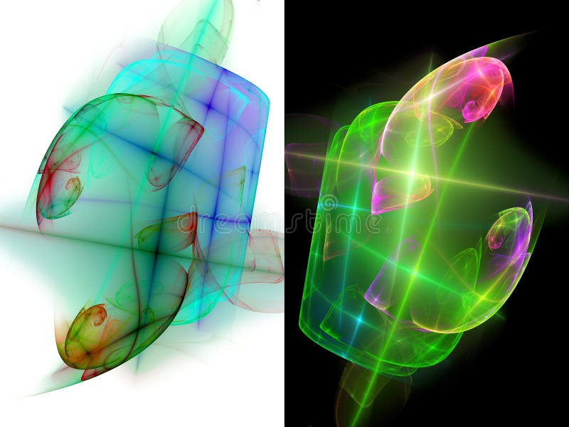 Blurred Objects with Glowing Rays and Spirals on White and Black ...