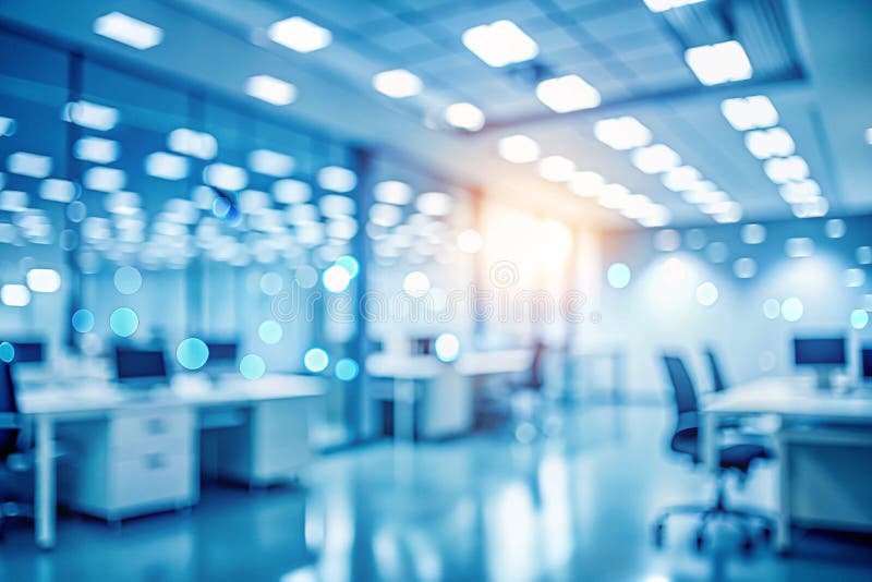 Blurred Office Background with Light Blue Gradient Stock Illustration ...