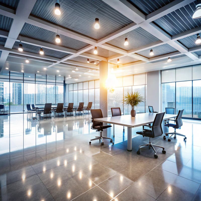 Blurred Office Background, Modern Light Spacious Business Hall Stock ...