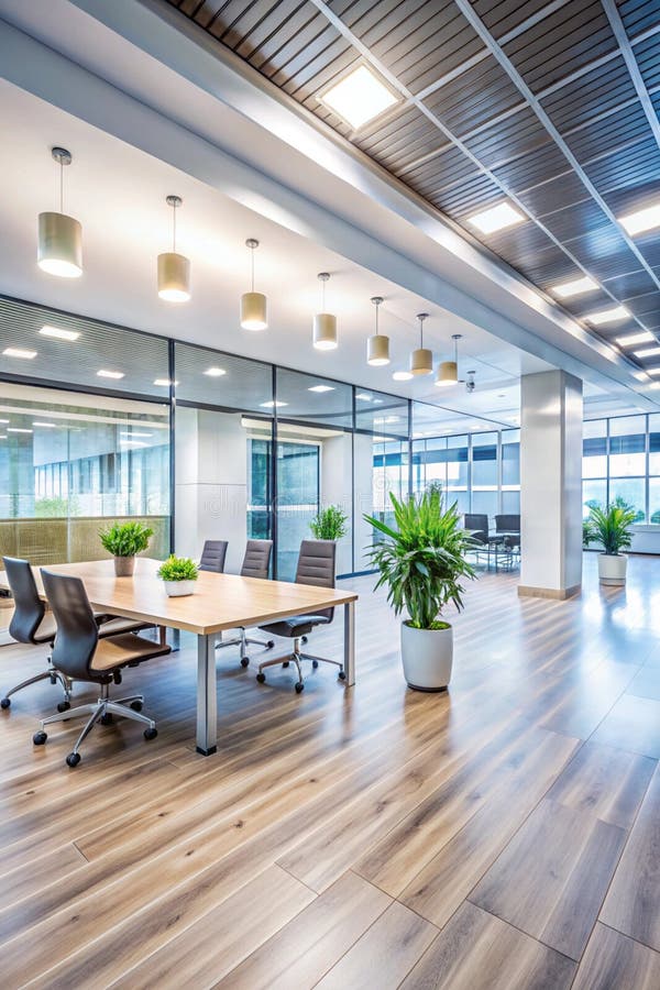 Blurred Office Background, Modern Light Spacious Business Hall Stock ...