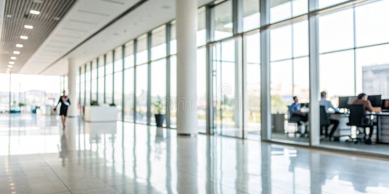 Blurred Office Background, Spacious Business Interior Hall with ...