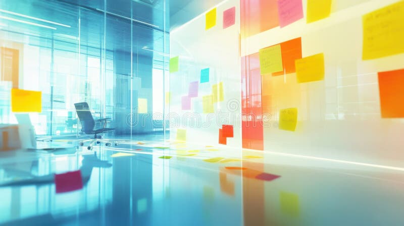 Blurred Office Interior with Colorful Sticky Notes Stock Illustration ...
