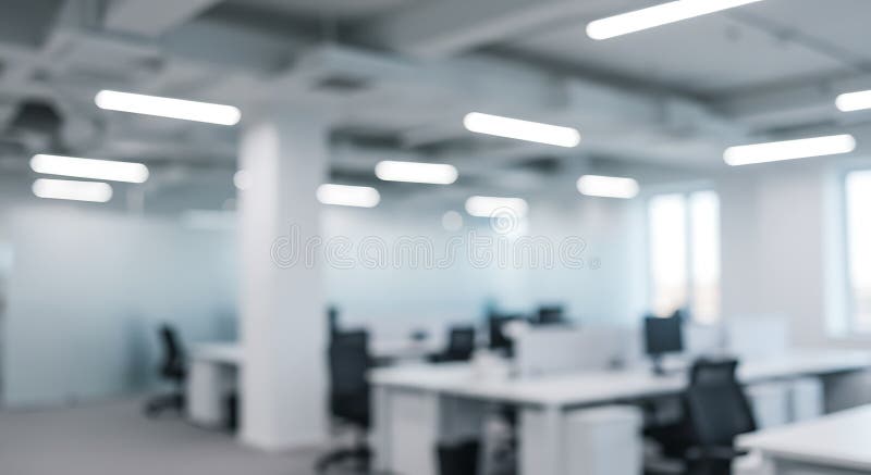Blurred Office Interior with Desks and Chairs in Modern Design Stock ...