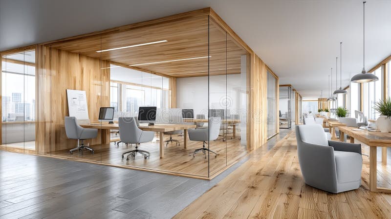 Blurred Office Interior Features Glass Doors and Panoramic Windows ...
