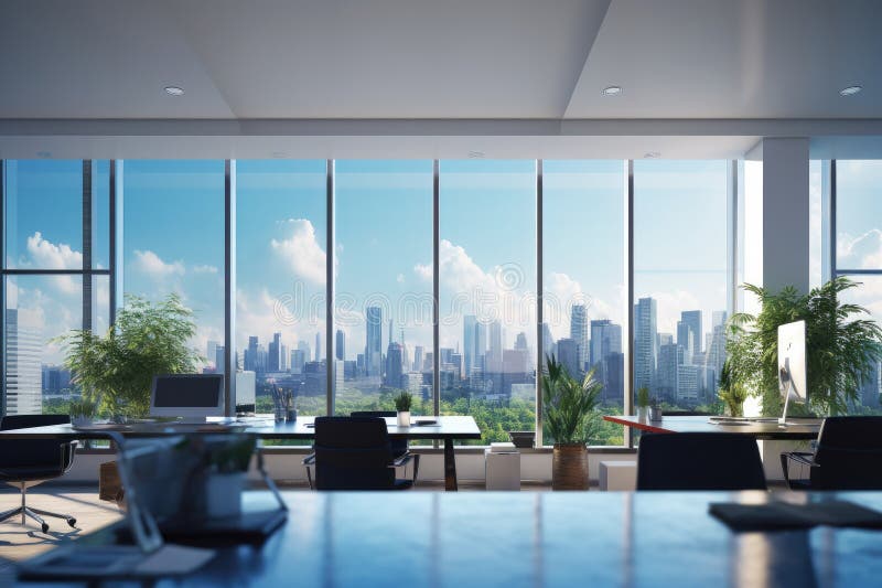 Blurred Office Interior Room Background with Modern Design in Working ...