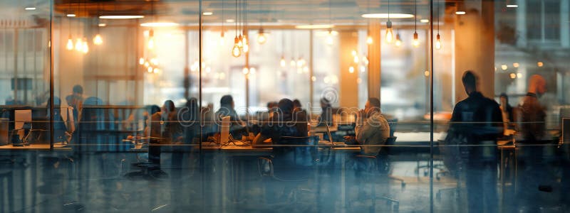 Blurred Office with People Working Behind Glass Wall Stock Photo ...