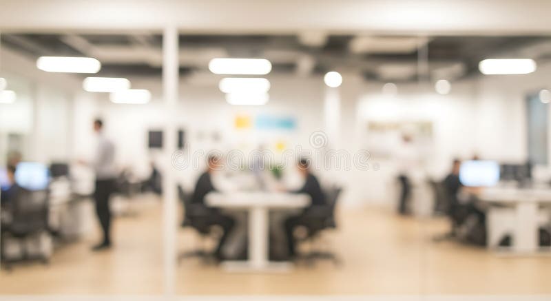 Blurred Office Scene Showcasing Employees Working in Modern Workspace ...