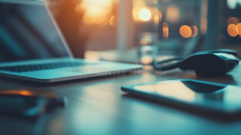 Blurred Office Scene with Technology and Glowing Bokeh Lights Stock ...