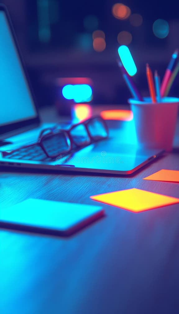 Blurred Office Setting, Technology and Colorful Notes for Creative ...