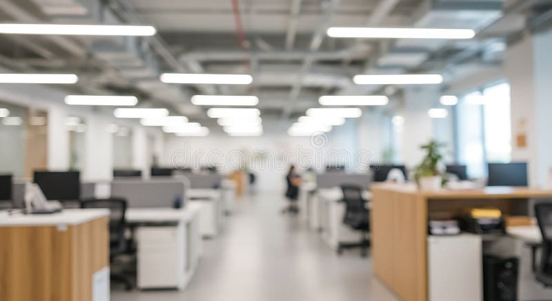 Blurred Office Space with Desks and Chairs in Soft Light Stock ...