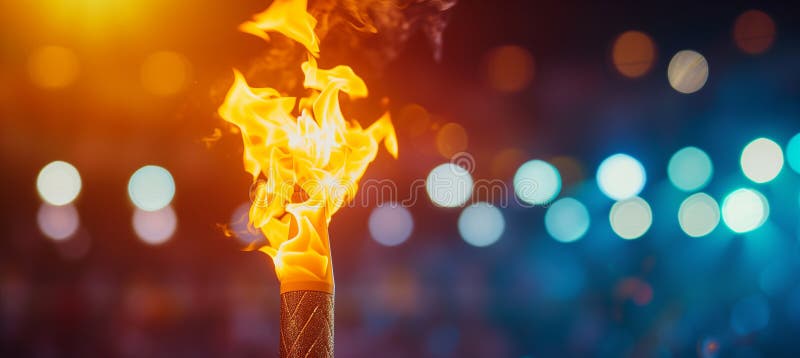 Blurred Olympic Torch Flame Burning in Sports Arena with Space for Text ...