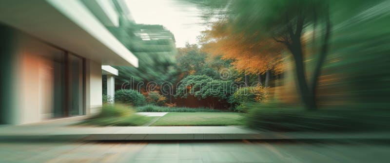 Blurred Outdoor Building with Tranquil Garden View Stock Image - Image ...