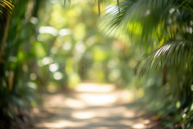A Blurred Pathway through a Lush, Green Tropical Environment Stock ...