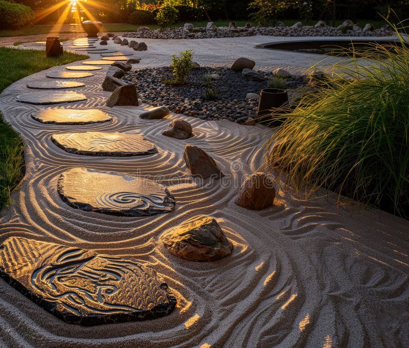 Blurred Peaceful Zen Garden Path with Pond. AI Generation Stock Photo ...