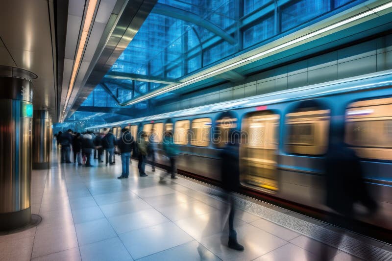 Blurred People Getting into Subway Train during Rush Hour, Train in ...