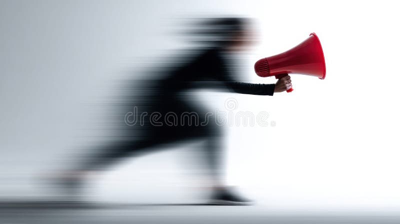 A Blurred Person Sprinting while Holding a Red Megaphone, Capturing ...