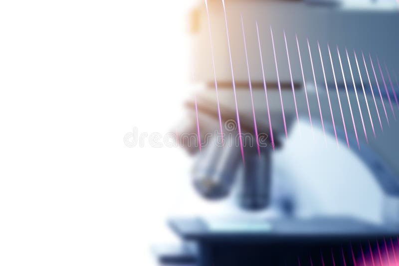 Blurred Photo of a Microscope. Background for Medicine. Double Exposure ...