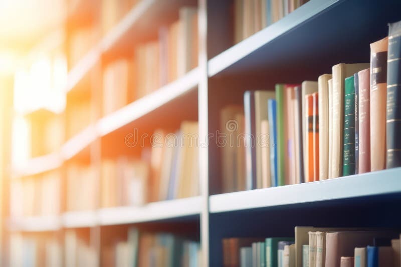 Blurred Public Library Interior. Blurry Bookshelves with Defocused ...