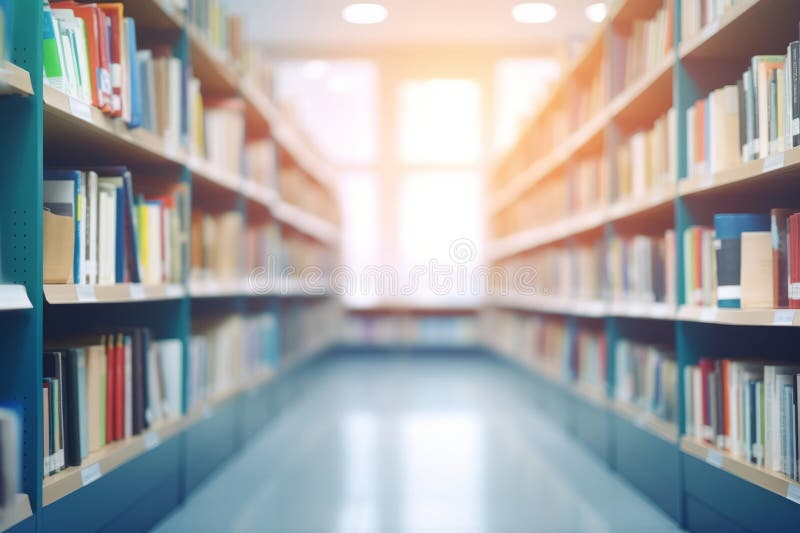 Blurred Public Library Interior. Blurry Bookshelves with Defocused ...
