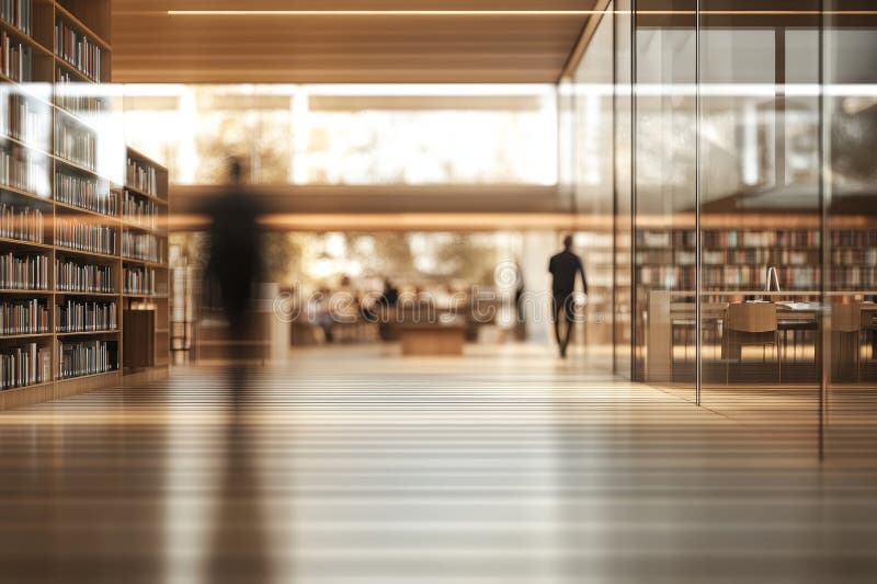 Blurred Public Library Scene Featuring Bookshelves and People with ...