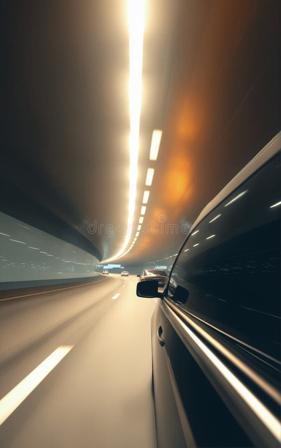 Blurred Rays of Light from Cars Passing Along through the Tunnel. Stock ...