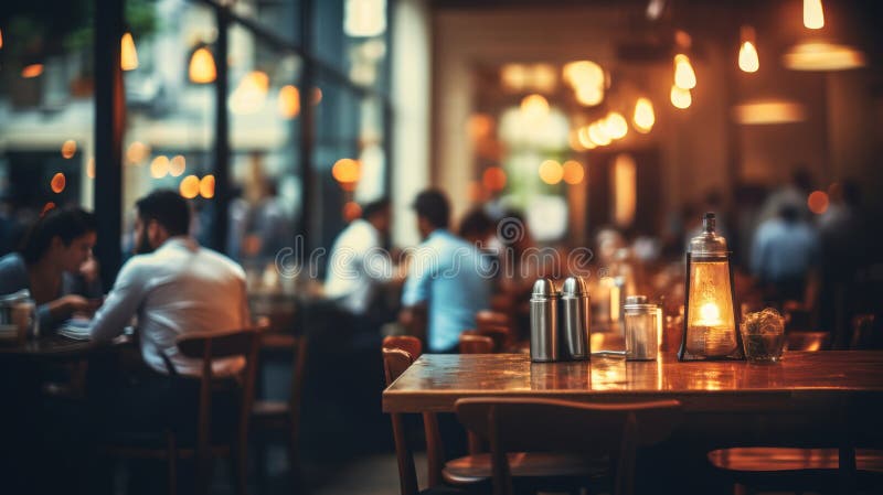Blurred Restaurant Background with Some People Eating and Chefs and ...