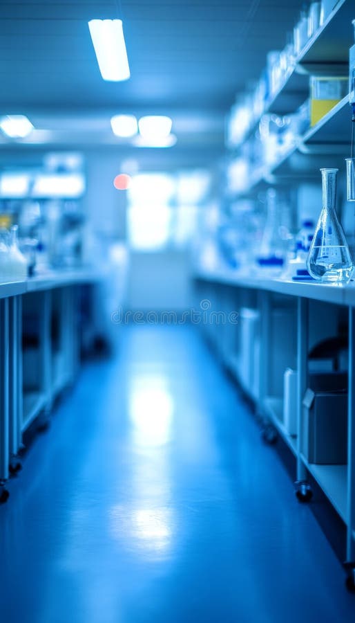Blurred Science Lab Interior with Modern Equipment, Spacious Tables and ...