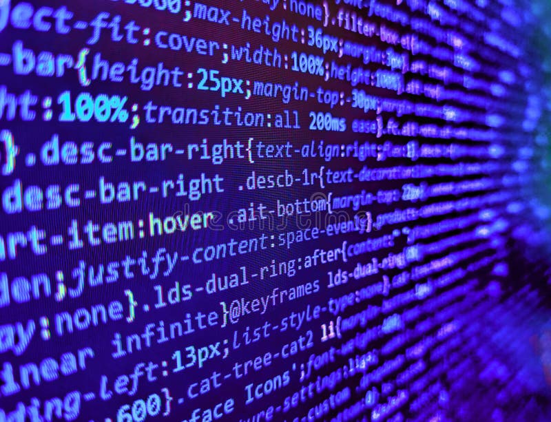 Blurred Screen With Selective Focus Programmer Working In Computer Screen Database Bits Access