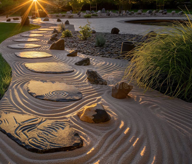 Blurred Serene Zen Garden Path at Sunrise. AI Generation Stock Image ...