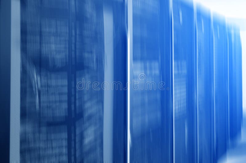 Blurred Server Rack. Blue Light. Futuristic Data Center Stock Photo ...
