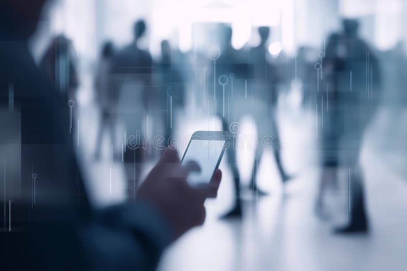 Blurred Several Employees are Looking at a Phone at Office Stock ...