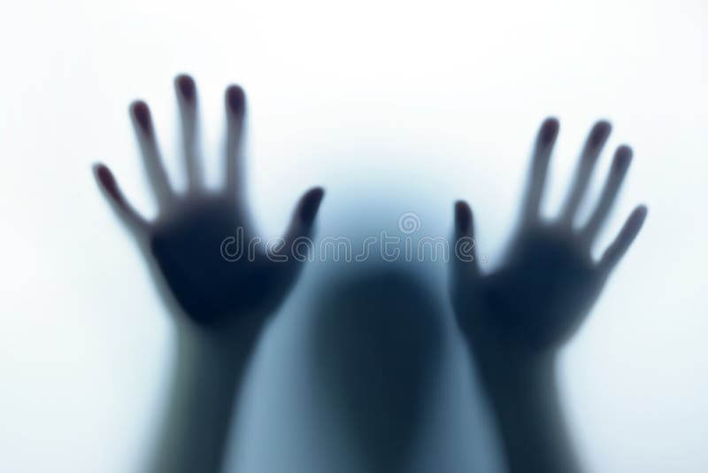 Blurred Shadow in Blue Light Outside the Door. the Concept of ...