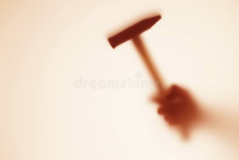 Blurred Shadow of a Hand with a Hammer Outside the Window. the Concept ...