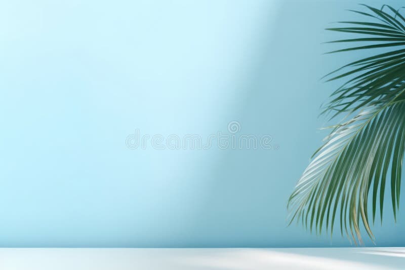 Blurred Shadow from Palm Leaves on the Light Blue Wall. Minimal ...