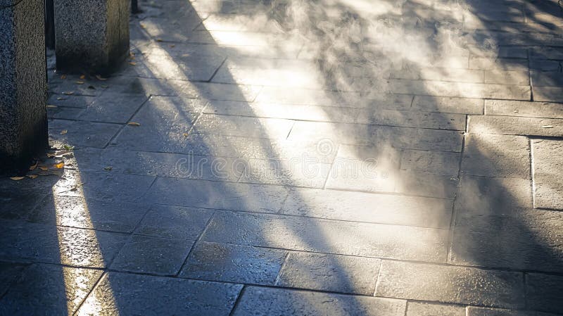 Blurred Shadows on Hot Pavement with Steaming Effects in Urban ...