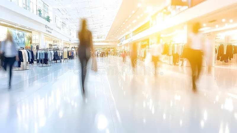 Blurred Shoppers Walking in Modern Mall Interior Dynamic Composition ...