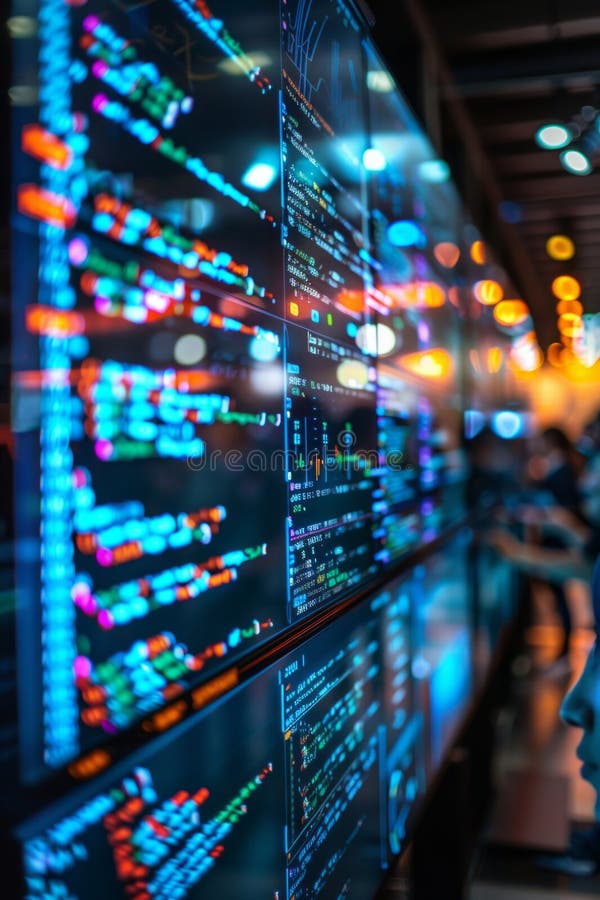 Blurred Silhouette of a Person Looking at a Digital Stock Market ...