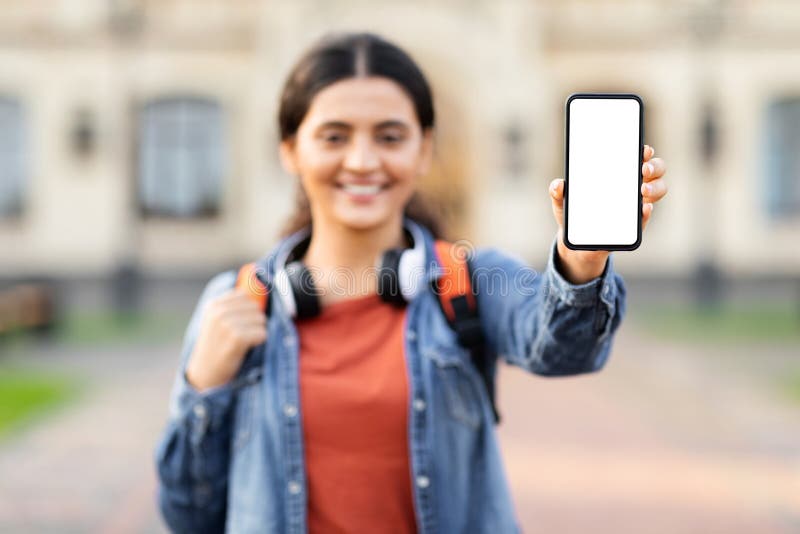 Blurred Smartphone Screen Held by Student Indian Woman Stock Image ...