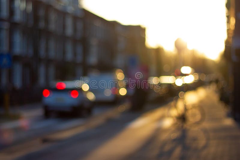 Blurred Street View in Sunset Light. Stock Image - Image of cityscape ...