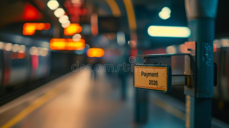 Blurred Subway Platform with Payment Sign Stock Photo - Image of system ...