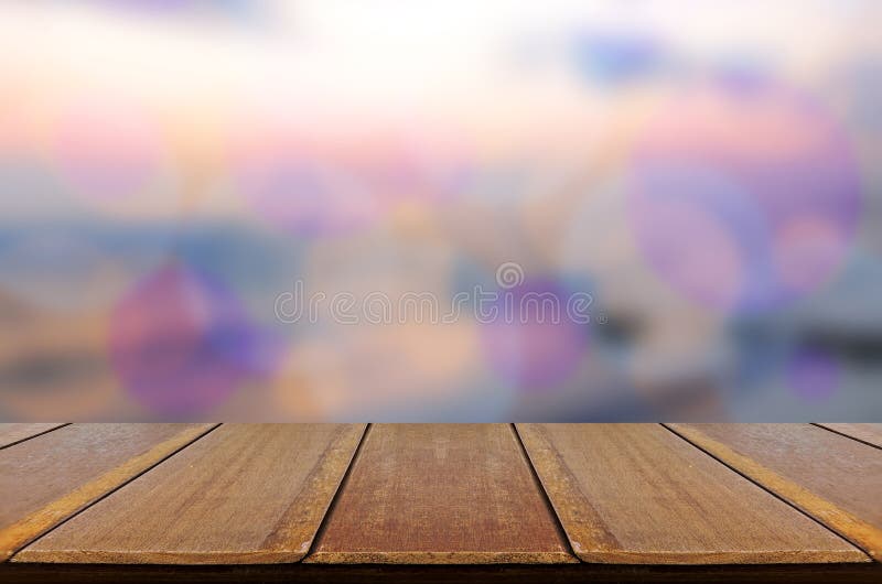 Blurred Sunrise Background, Early Morning Light with Wooden Table ...