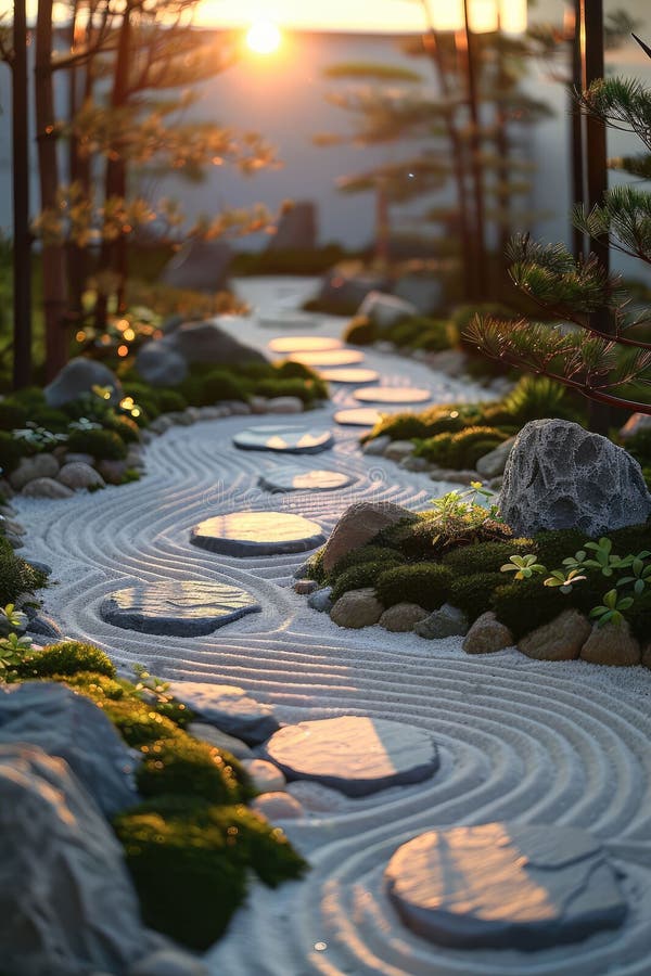 Blurred Sunset in Beautiful Zen Garden Path. AI Generation Stock ...