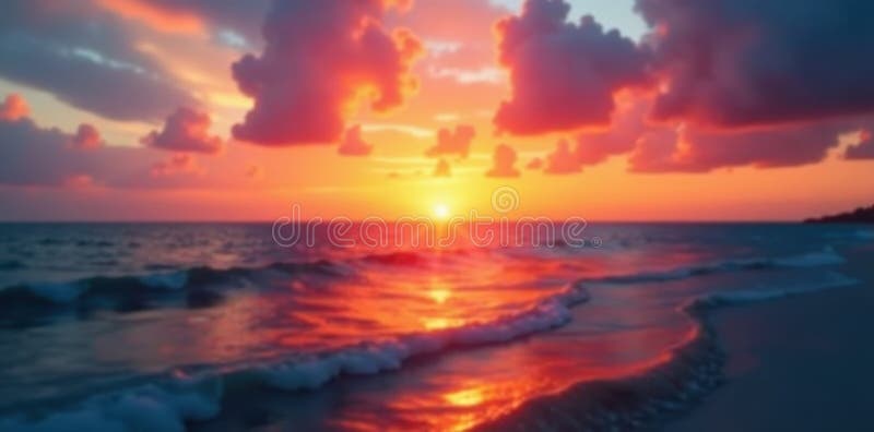 Blurred Sunset Paints the Sea with Orange and Red Streaks, Creating a ...