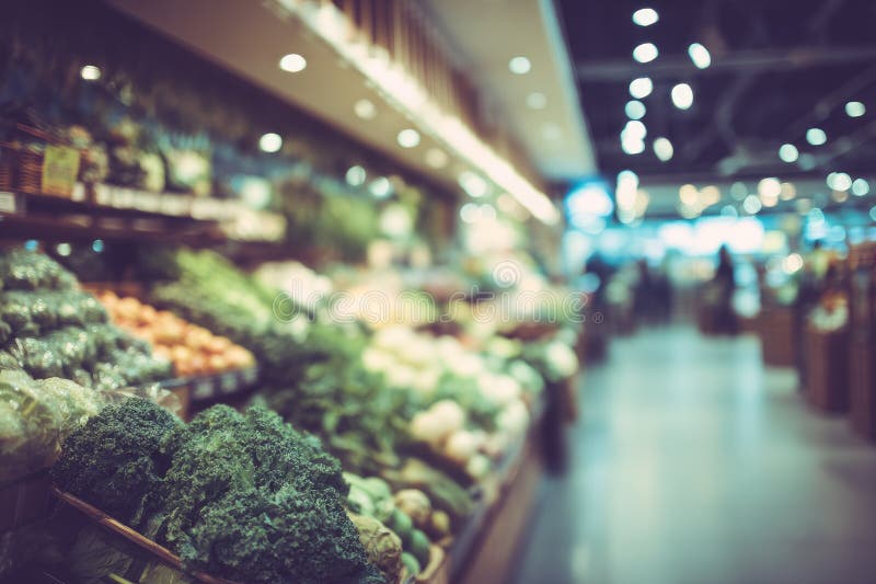 Blurry Produce Aisle in Supermarket Stock Illustration - Illustration ...