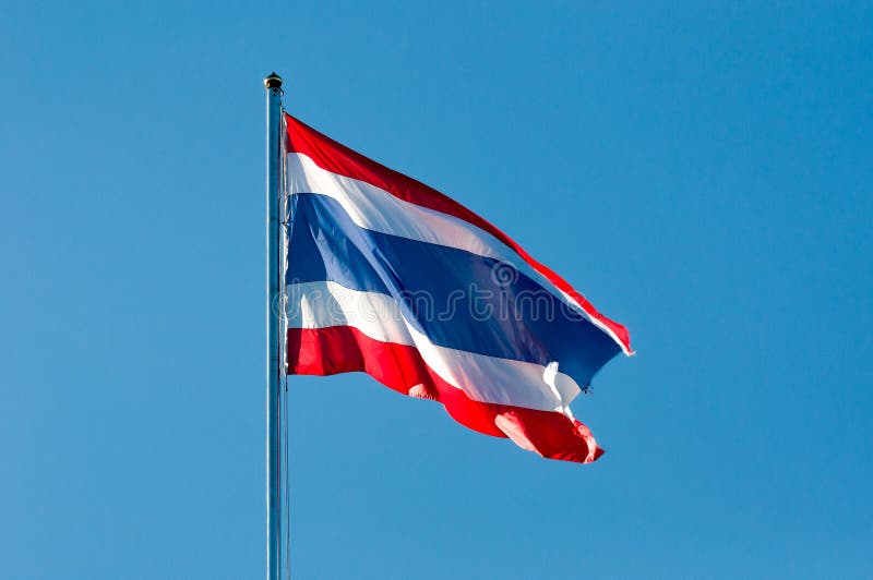 Blurred of Thai or Siam Flag with Pole on Blue Sky Background Stock ...
